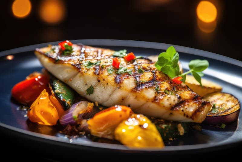 Grilled Fish Fillet with Vegetables on a Plate. Generative AI Stock ...