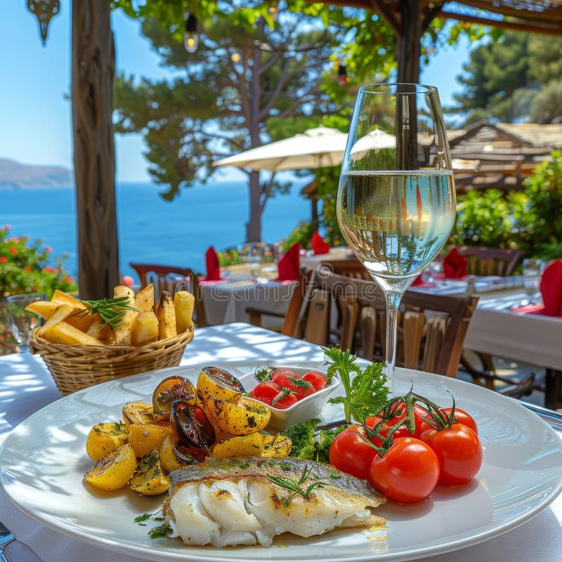 Grilled Fish Fillet and White Wine Served in an Upscale and ...