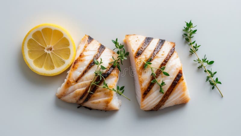Grilled Fish Fillets with Lemon and Thyme. Stock Image - Image of ...