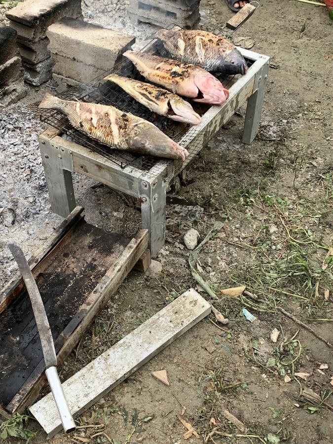 Grilled Fish on the Grill in the City of Palu, Indonesia Stock Photo ...