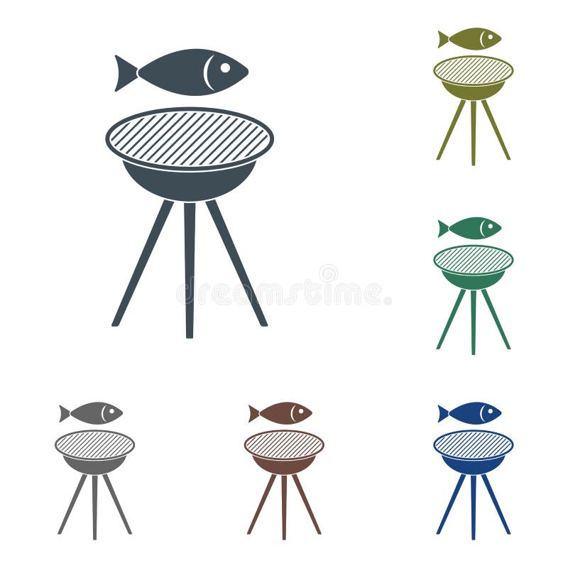 Grilled fish icon stock vector. Illustration of grill - 105444887