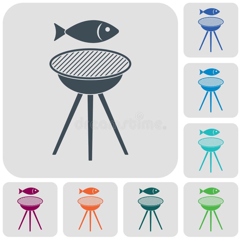 Grilled fish icon stock vector. Illustration of grill - 115989824