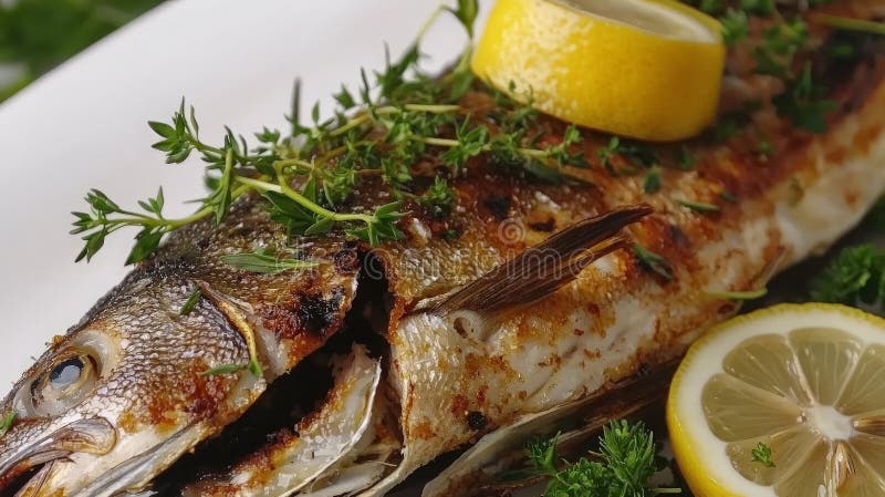 Grilled Fish with Lemon and Herbs Stock Image - Image of delicious ...
