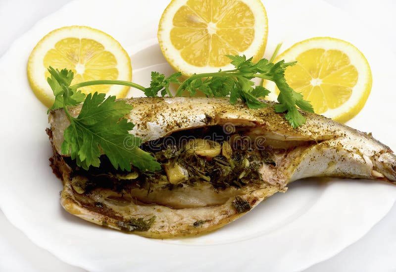 Grilled Fish with Lemon stock image. Image of trout, close - 44526135