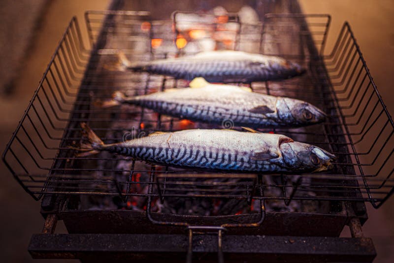 Grilled Fish with Spices on Fire Stock Image - Image of meat, healthy ...