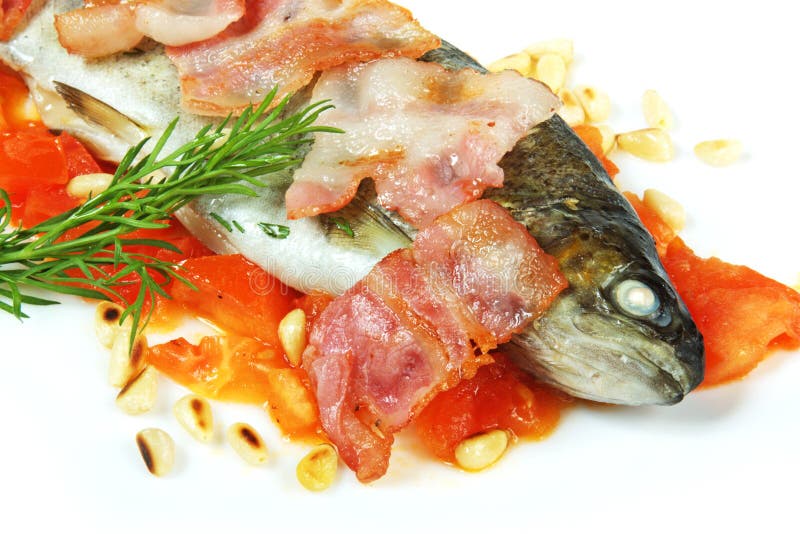 Grilled Fish with Pine Nuts Stock Photo - Image of lunch, dishes: 14273198