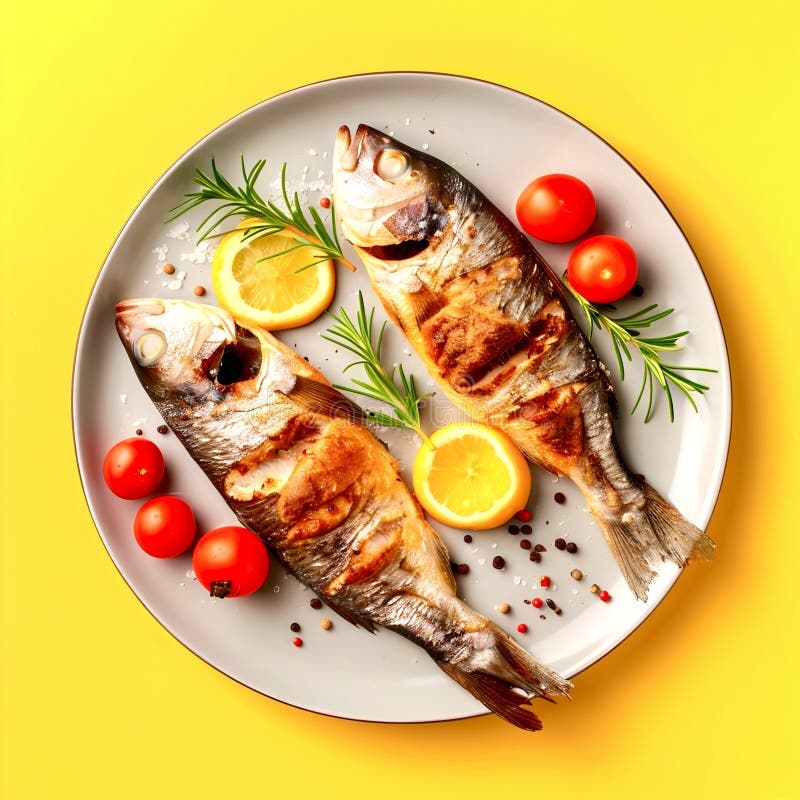 Grilled fish in a plate stock photo. Image of plate - 316342830