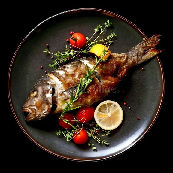 Grilled fish in a plate stock photo. Image of steak - 316343054