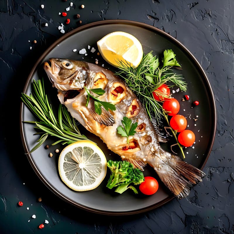 Grilled fish in a plate stock image. Image of prepared - 316343329