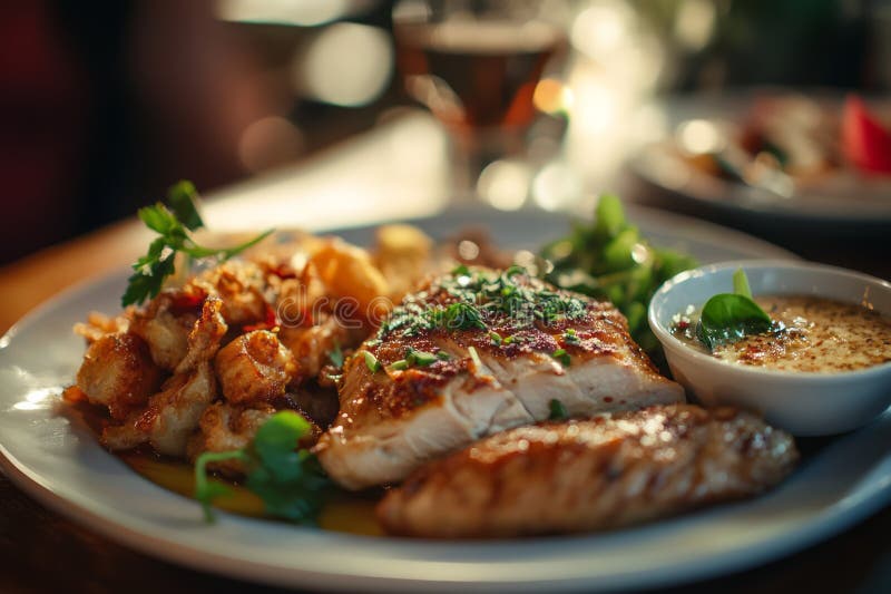 Grilled Fish Platter with Fresh Herbs and Salsa. AI Generated Stock ...