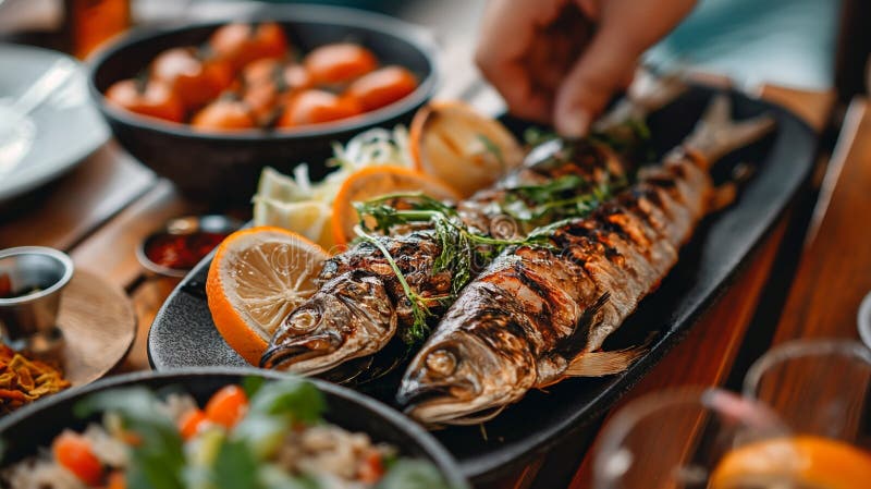 Grilled Fish at a Restaurant Stock Photo - Image of dinner, fried ...