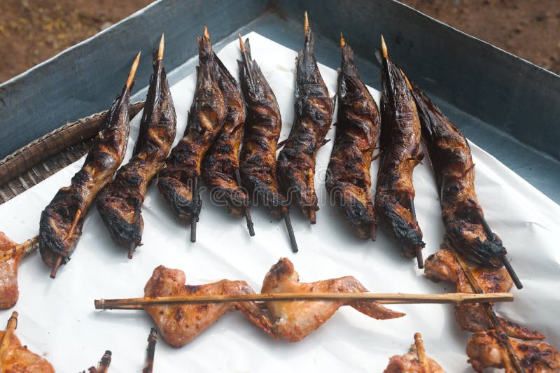 Grilled Fish and Roast Chicken on Tray. Stock Photo - Image of thailand ...
