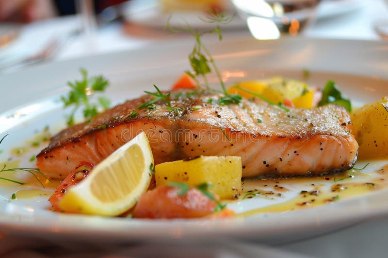 Grilled fish with a slice stock illustration. Illustration of lunch ...