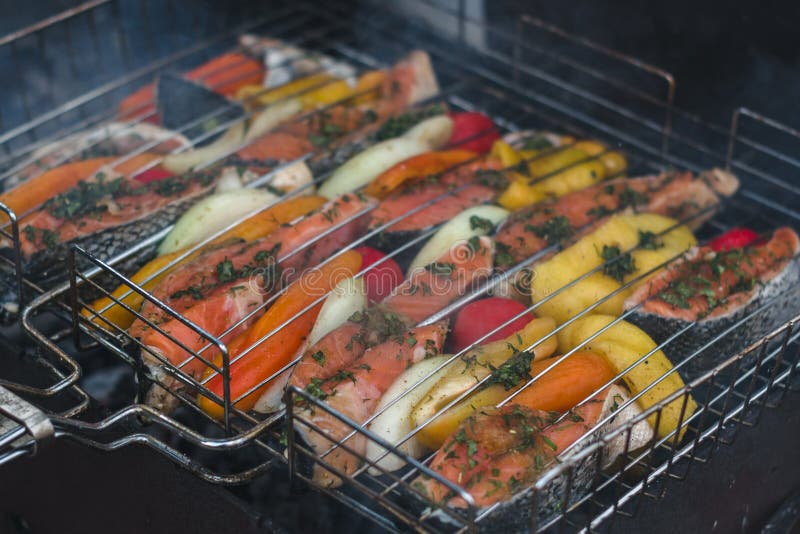 Grilled Fish with Spices on Fire Stock Photo - Image of closeup, fish ...
