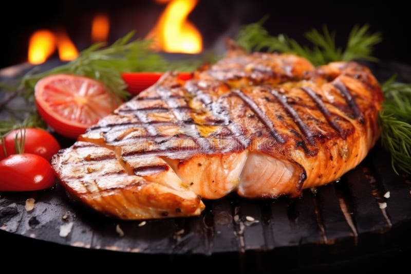 Grilled Fish Steak with Char Marks Stock Photo - Image of fish, marks ...