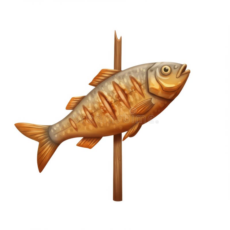 Grilled Fish on a Stick: Digital Illustration Stock Illustration ...