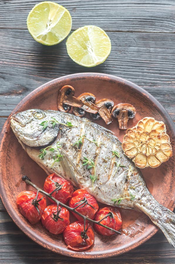 Grilled Fish with Thyme and Cherry Tomatoes Stock Photo - Image of ...