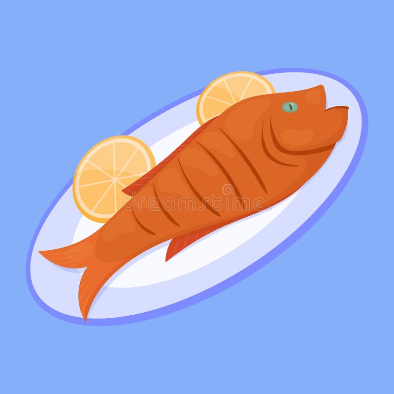 Grilled Fish Vector Icon. Tasty Fried Fish Dinner Vector Illustration ...