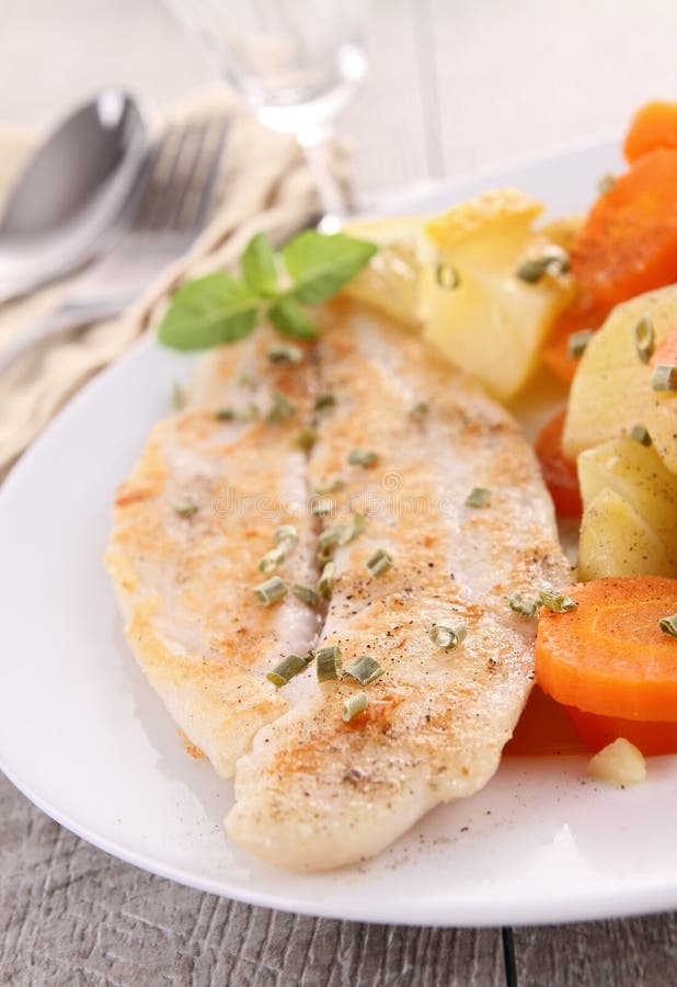Grilled fish and vegetable stock image. Image of grilled - 24184471