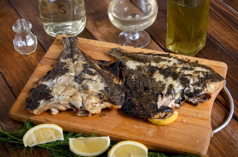 Grilled Flounder on the Wood Stock Image - Image of parsley, lattice ...