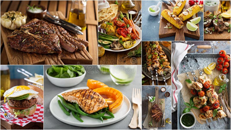 Grilled foods collage stock image. Image of fried, appetizer - 98330889