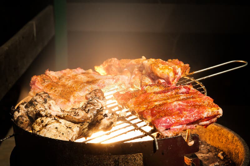 Grilled fresh meat stock photo. Image of barbecue, flaming - 38381782