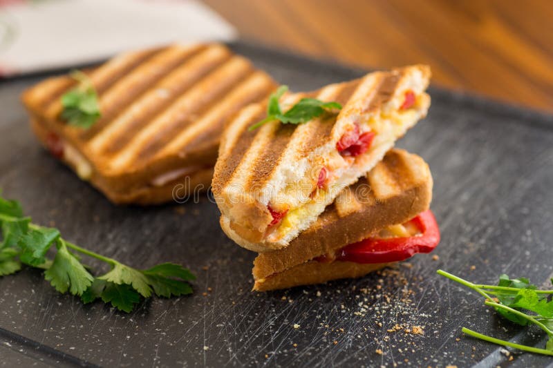 Grilled Fried Bread Toasts with Filling Inside Stock Photo - Image of ...