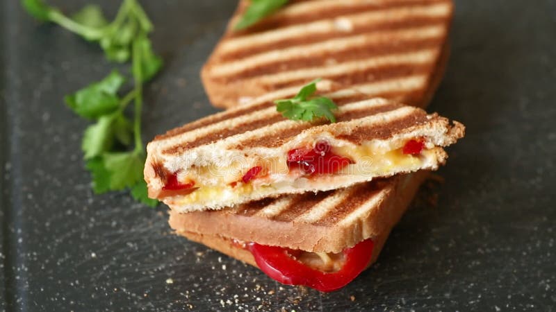 Grilled Fried Bread Toasts with Filling Inside Stock Footage - Video of ...