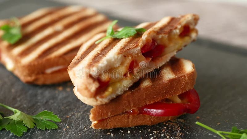 Grilled Fried Bread Toasts with Filling Inside Stock Video - Video of ...