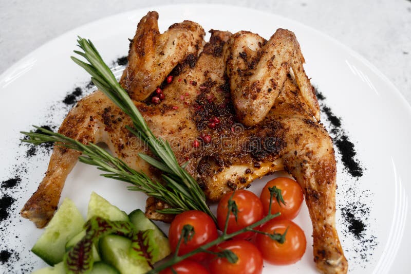 Grilled Fried Chicken Tabaka Stock Photo - Image of wooden, breast ...