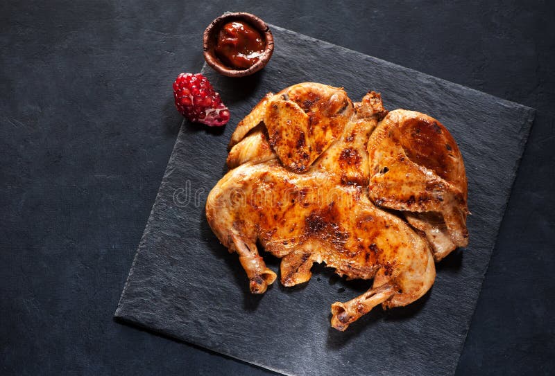 Grilled Fried Roast Chicken Tabaka Stock Image - Image of stone ...