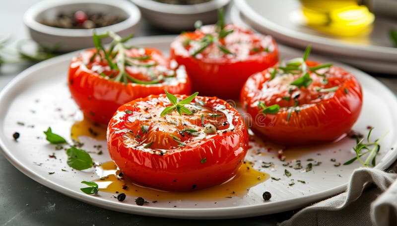 Grilled Fried Tomato Slices on White Background Stock Photo - Image of ...