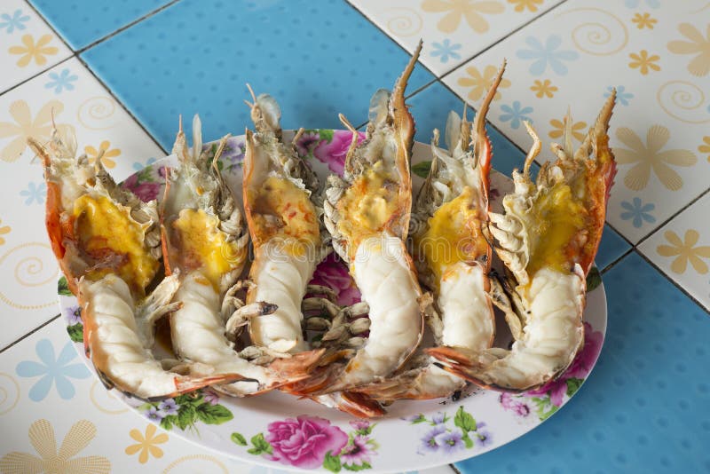 Grilled Giant River Prawn on Dish. Stock Photo - Image of restaurant ...