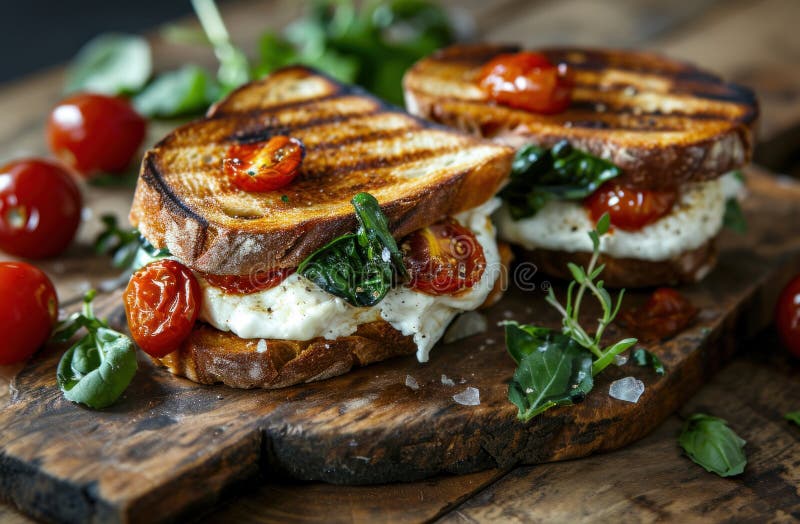 Grilled Goat Cheese Sandwich with Roasted Tomatoes Stock Image - Image ...