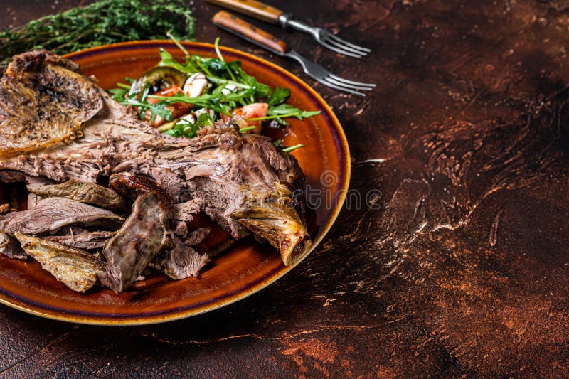 Grilled Goat or Lamb Mutton Shoulder Meat in a Rustic Plate with Salad ...