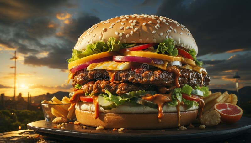 Grilled Gourmet Burger on a Fresh Bun, Ready To Eat Generated by AI ...