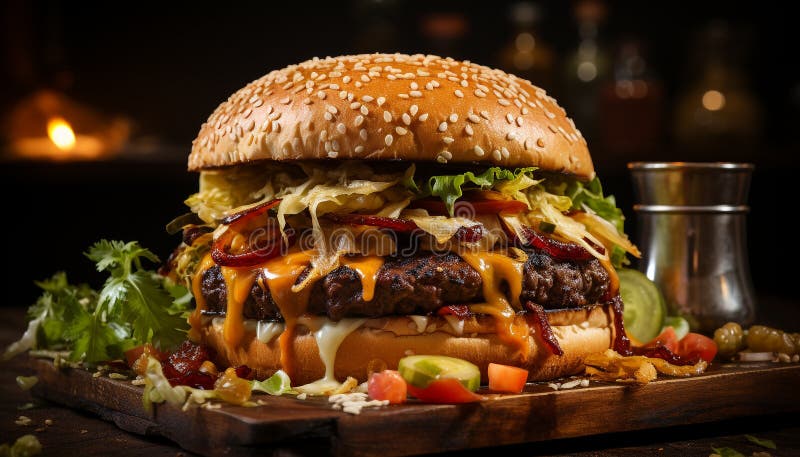 Grilled Gourmet Burger on Rustic Bread, Fresh Tomato and Cheese ...