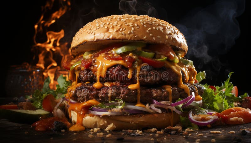 Grilled Gourmet Burger on Rustic Bread, Ready To Eat Generated by AI ...