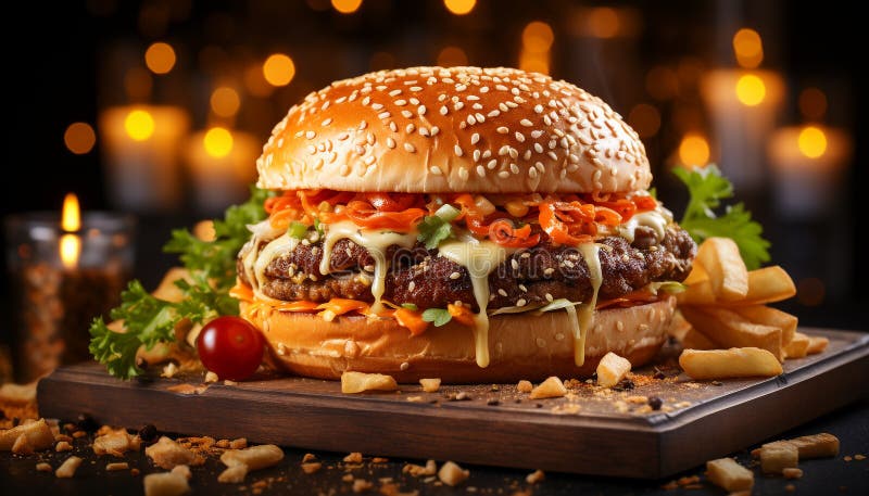 Grilled Gourmet Cheeseburger, Fresh Beef on Rustic Bread Generated by ...