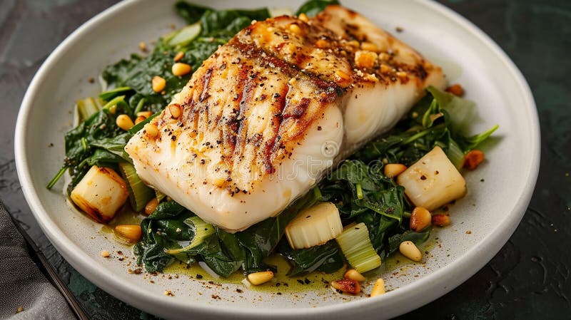 Grilled Halibut stock illustration. Illustration of nutrition - 305124778