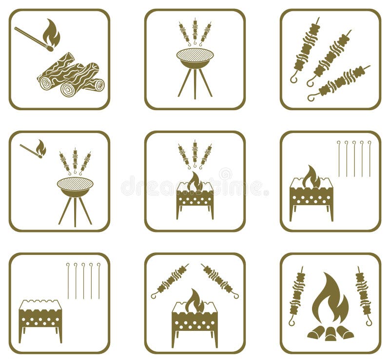 Grilled kebab icons set stock vector. Illustration of animal - 96548091