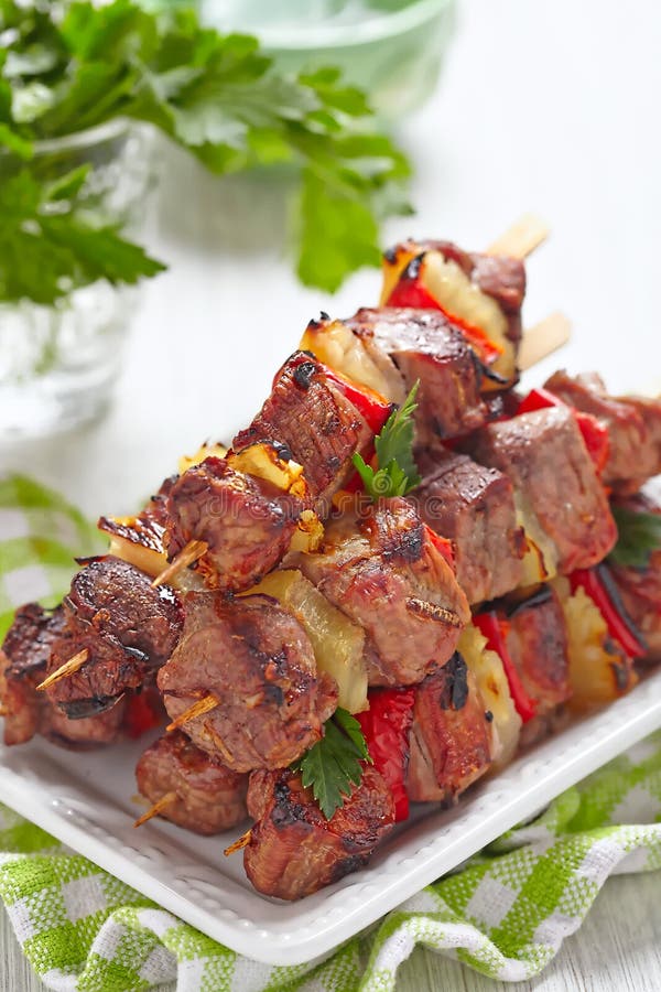 Grilled Kebab with Pepper and Pineapple Stock Photo - Image of kabob ...
