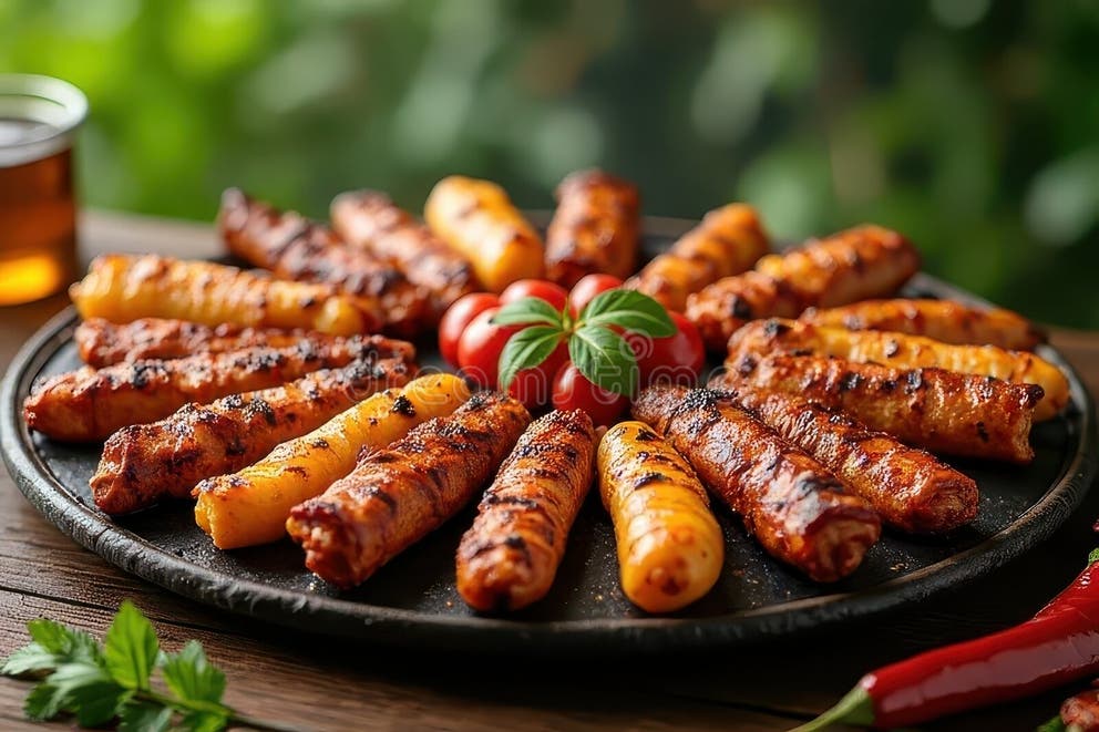 Grilled Kebab Platter Presentation Stock Illustration - Illustration of ...