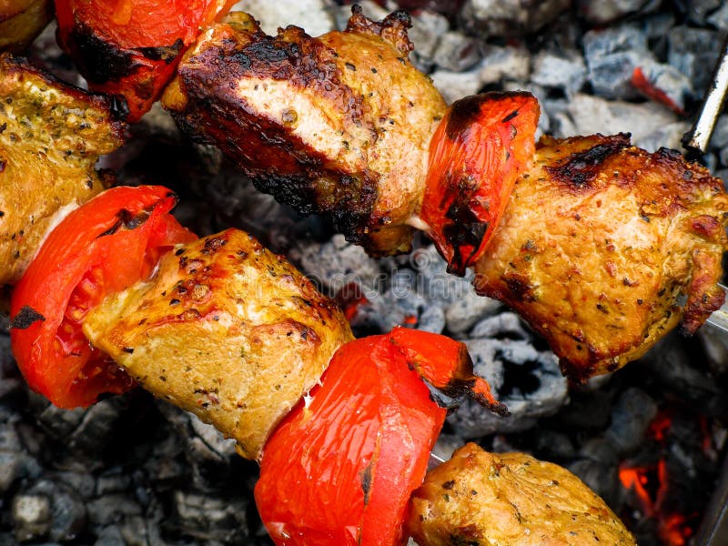 Grilled kebab and tomato stock photo. Image of cooking - 10826542