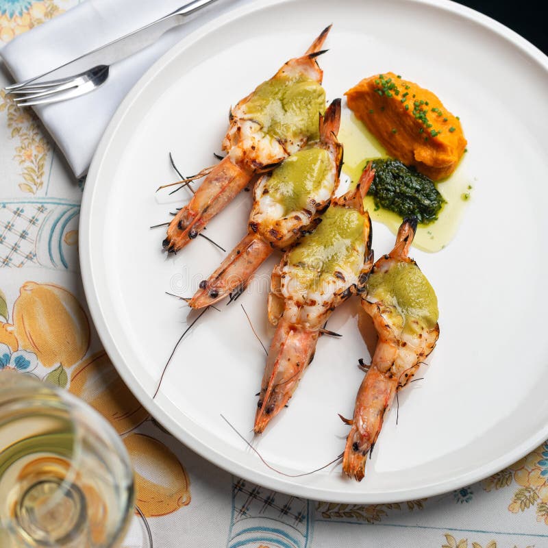 Grilled King Tiger Prawn with Sauce Food Concept Stock Image - Image of ...