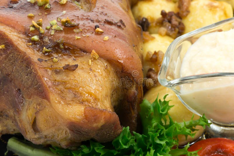 Grilled Knuckle of Pork with Potato Dumplings Stock Image - Image of ...