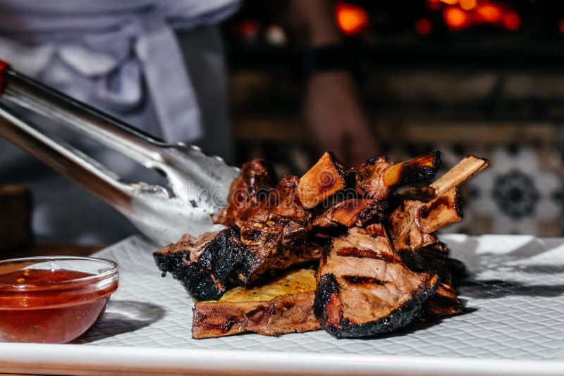 Grilled Lamb Chops. Barbecue Dinner Stock Photo - Image of lamb, chop ...