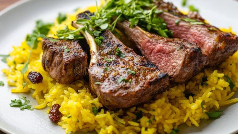 Grilled Lamb Chops with Saffron Rice and Herb Garnish Stock ...