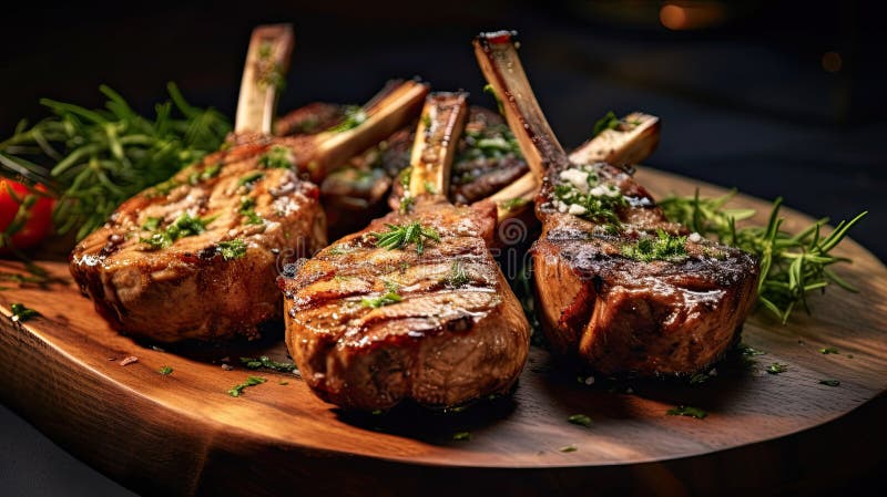 Grilled Lamb Chops on the Wooden Table in the Restaurant Stock ...