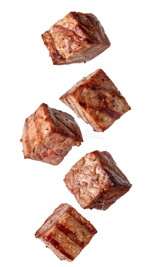 Grilled Lamb Cubes Falling on Transparent Background Stock Photo ...